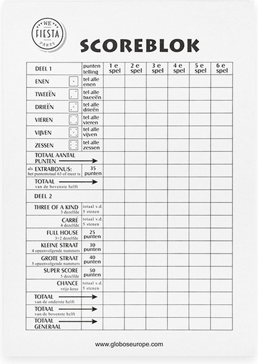 Scoreblok Yahtzee Groot (50 vel) | bol