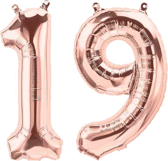 Folieballon Cijfer 19 Rose Gold - 86 cm | bol
