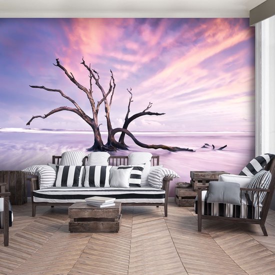 Fotobehang - Vlies Behang - Boom in een mistige vlakte - Kunst - 416 x ...