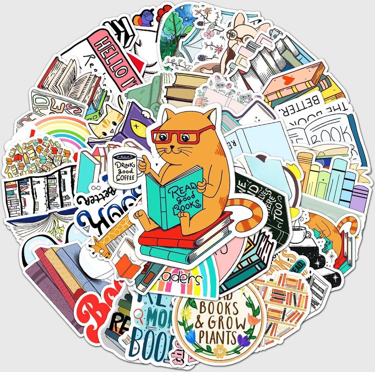 50 stickers Boeken/Bibiliotheek/Lezen/Boekenwurm Decoratiestickers ...