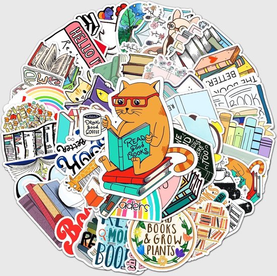 50 stickers Boeken/Bibiliotheek/Lezen/Boekenwurm Decoratiestickers ...