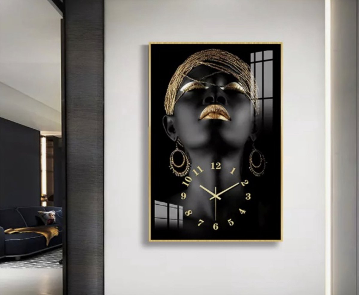 Luxaliving - Moderne wandklok - Zwart met gouden wijzers - L30xH60CM ...