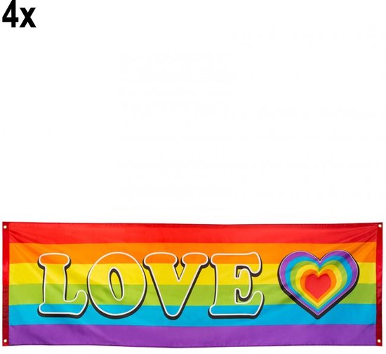 4x Banner Regenboog LOVE polyester 74cm x 220cm - regenboog hippie ...