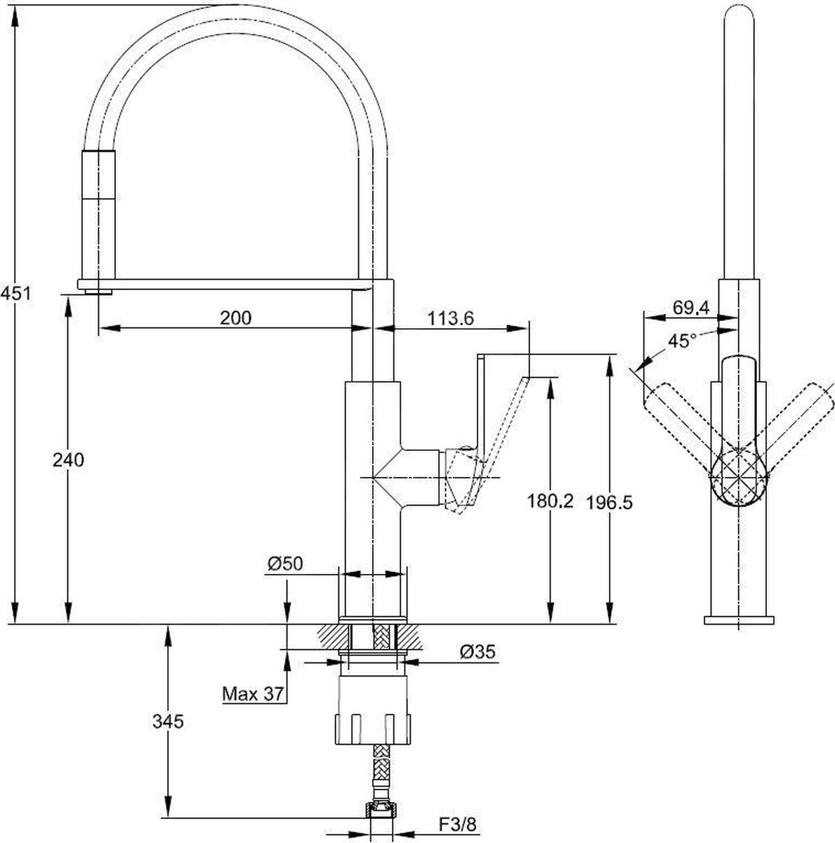 kielle Magnus - Keukenkraan met flexibele uitloop, chroom 10516100 | bol