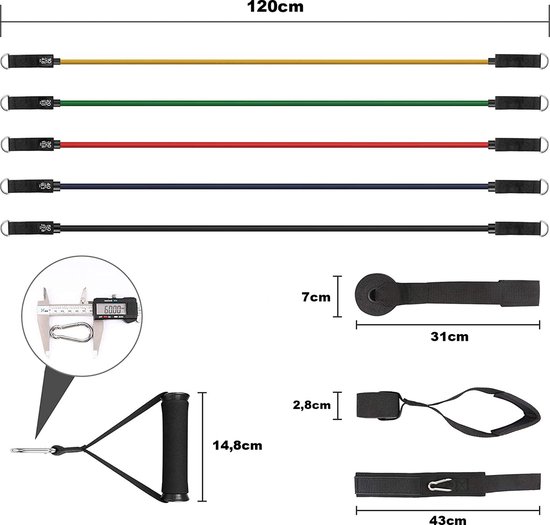 MJ Sports Premium Pro Resistance Band Set - Fitness Elastiek 12 Delig ...