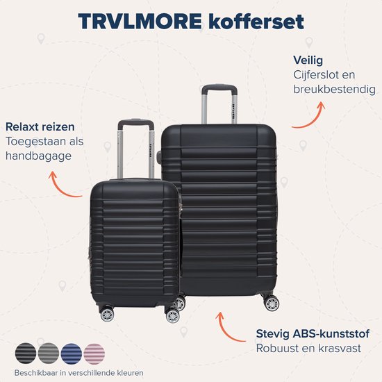 TRVLMORE Kofferset - 2 Delig - 38L Handbagage + 110L Ruimbagage ...