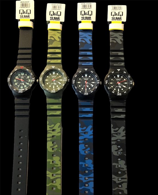 Q&Q-V07A-012VY-kinder-jongenshorloge-rubberband-waterdicht-10bar-zwemmen-camouflage... | bol