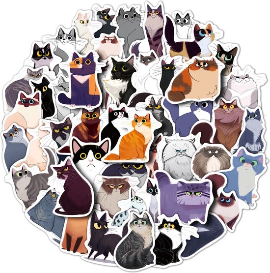 50 stuk kat cat Cartoon stickers voor kinderen en volwassenen ...