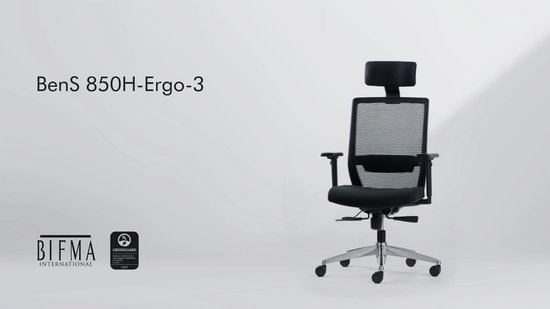 BENS 850ZH-Ergo-3 Zwart - Ergonomische Bureaustoel - incl. Hoofdsteun ...