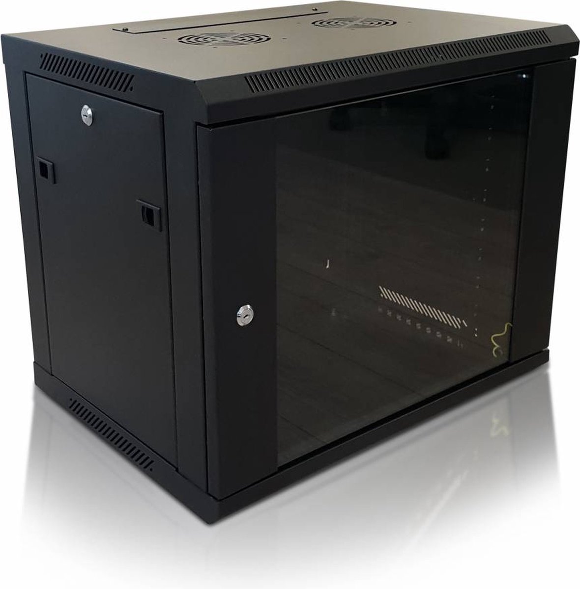 9U wand patchkast met glazen deur 600x600x500mm (BxDxH) - Server kast ...