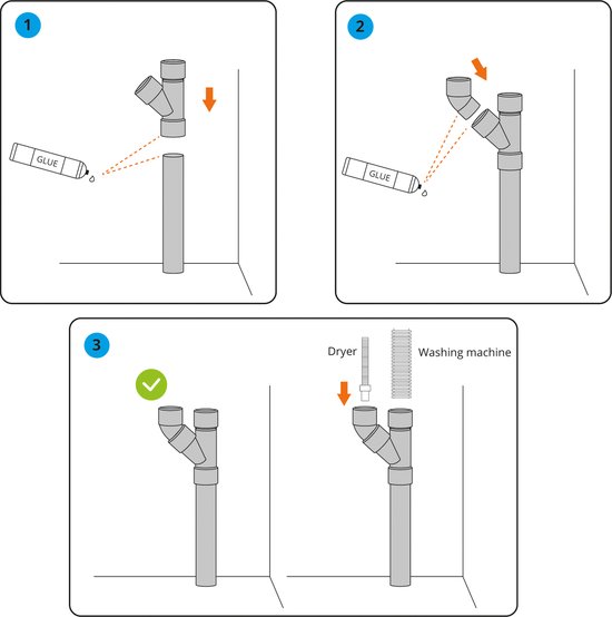 Scanpart Duo Afvoerstuk - Voor wasmachine en droger - Grijs PVC Y-stuk ...