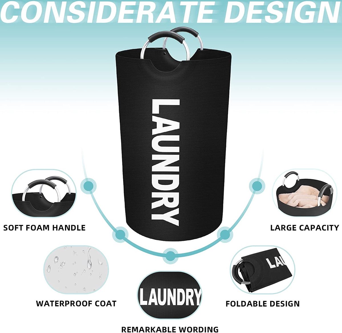 Wasmand – Waszak – Laundry basket - Opvouwbaar – 81L - Zwart | bol.com