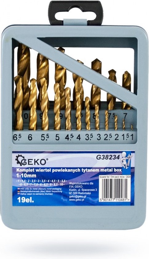 Borenset - 1 tot 10 mm - Titanium HSS boren - 19 delig - GEKO | bol