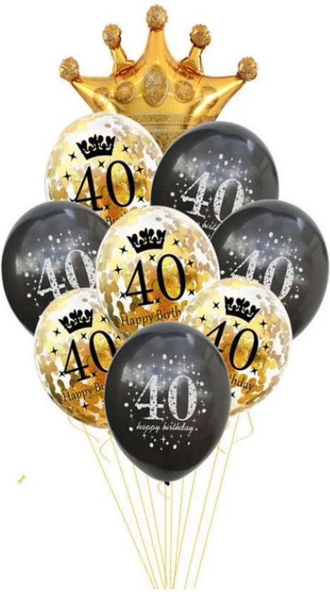 40 Jaar - Ballonnen Set - Kleur: Goud & Zwart - Feestversiering ...