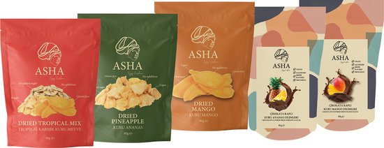 Asha - Gedroogde Fruit - Alle 5 soorten in 1 Proef Pakket - 5 x 80 gram ...