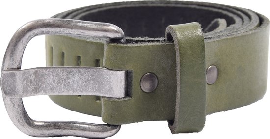 Groene leren riem met gleufjes - 100% leer - Maat 115 | bol