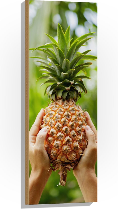 Hout - Verse tropische Ananas in Mensenhanden - 30x90 cm - 9 mm dik ...
