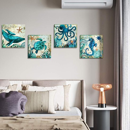 muurkunst canvas prints - schilderij - blauwe oceaan schepsel walvis ...