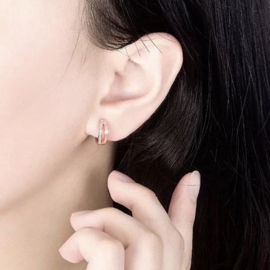 Oorringen - 925 sterling zilver - silver - kleine kristallen - rosé ...