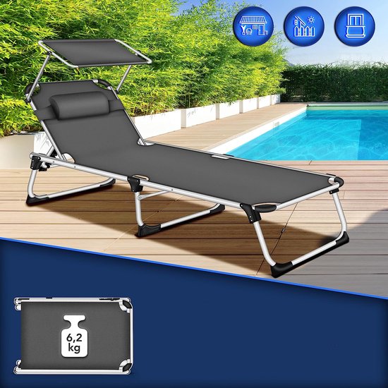 Sens Design Zonnebed - Ligbed tuin met zonnedak en kussen - Antraciet ...