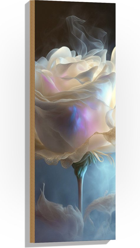 Hout - Rokende Witte Roos - 30x90 cm - 9 mm dik - Foto op Hout (Met Ophangsysteem) | bol