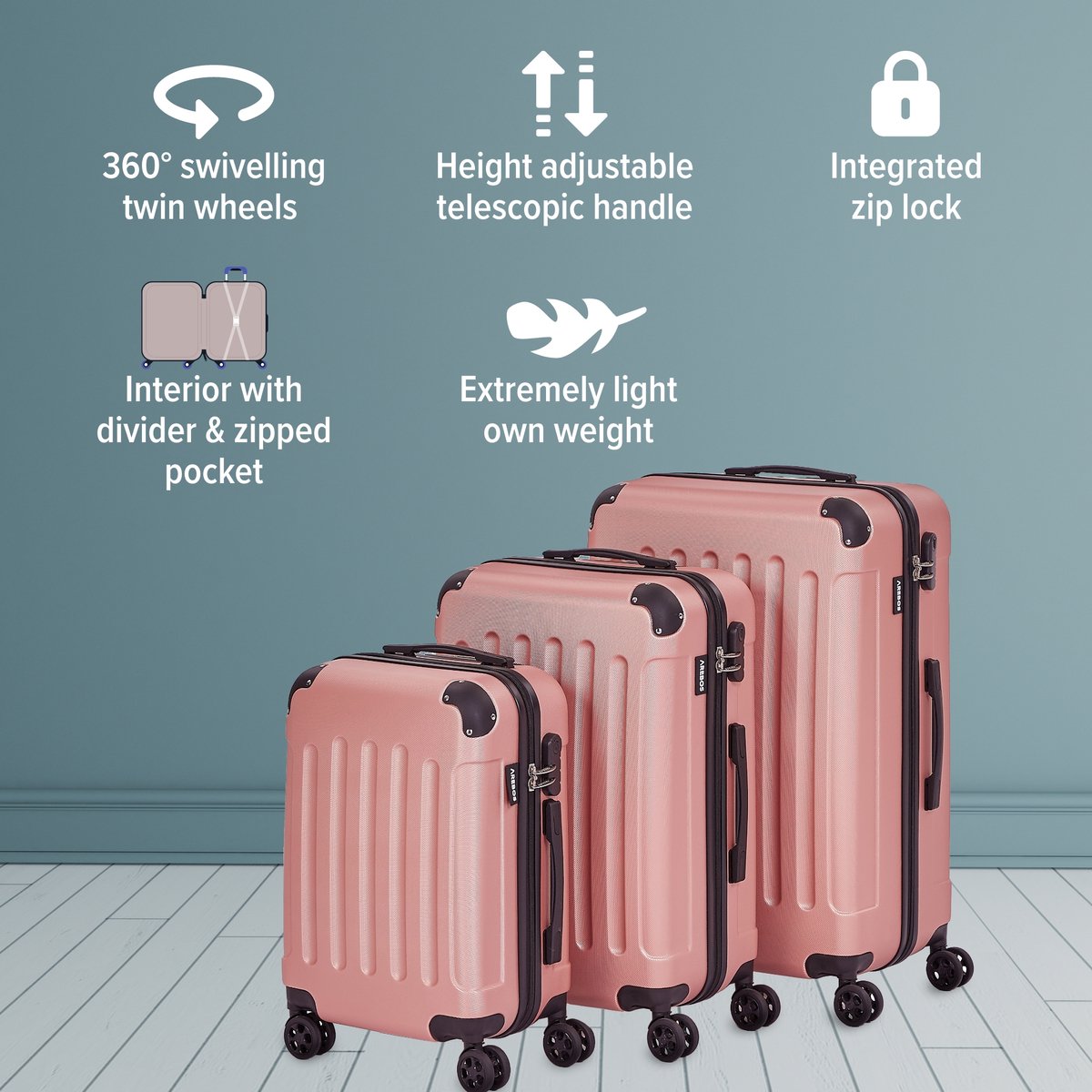 AREBOS Set de 3 valises de voyage Valises rigides Set de valises ML-XL ...