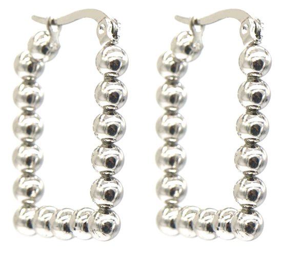 Oorbellen met Balletjes - RVS Oorringen - 2,5x1,8 cm - Zilverkleurig | bol