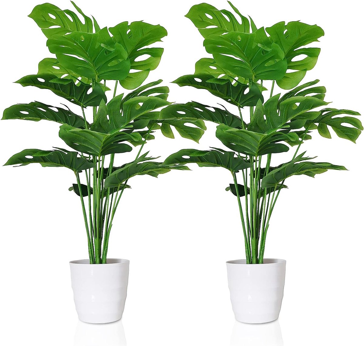 Monstera Kunstplanten, set van 2 met witte plastic potten, 70 cm ...