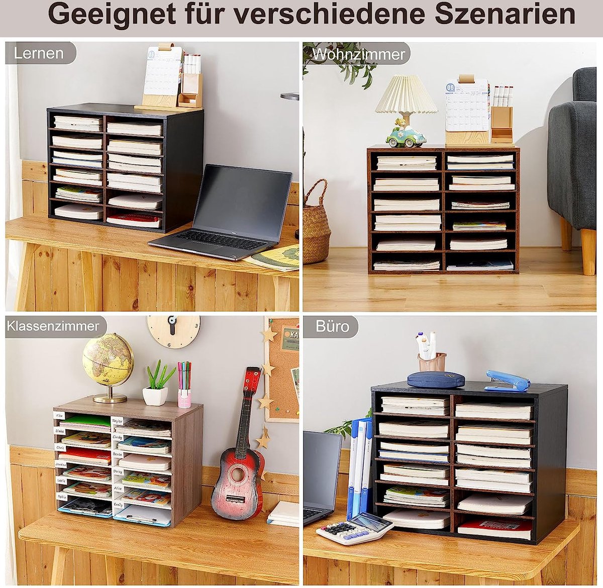 Bureau-organizer zwart grote brievenbak A4 stapelbaar horizontaal ...