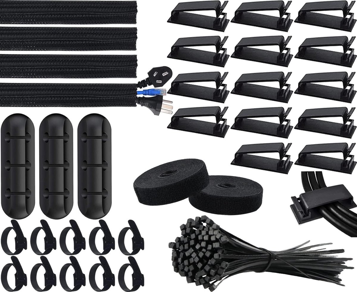 Kabelbeheerset, 4 kabelbuizen, 3 siliconen kabelhouders, 10 + 2 ...