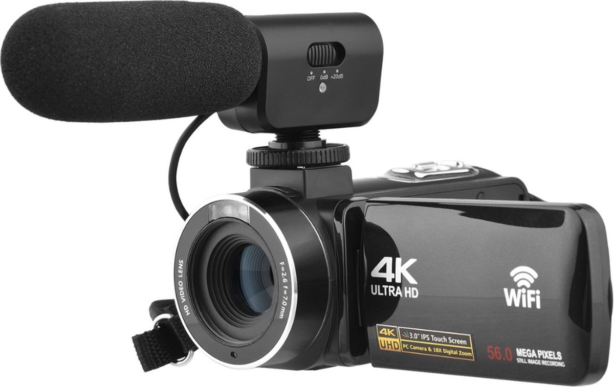 Handycam Camcorder 4k - 2 in 1 Set Met Externe Microfoon - Inclusief 2 ...