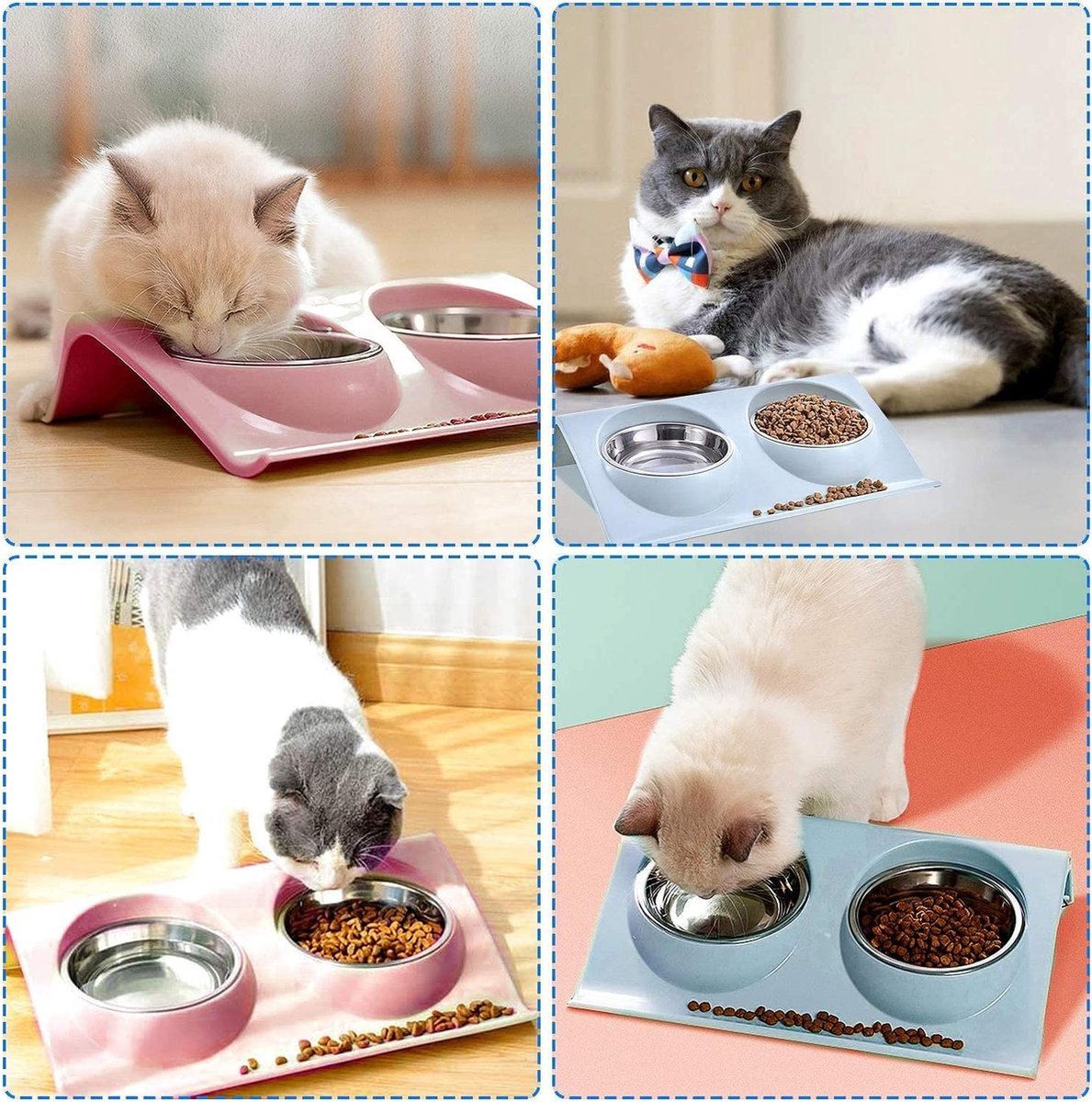 Bac à litière pour chat, bol de nourriture pour chat, double bol de ...