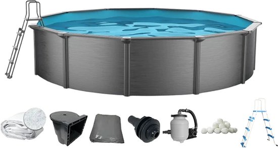 Interhiva Zwembad Curaçao rond 360 x 120 cm diep - grijze uitvoering | bol