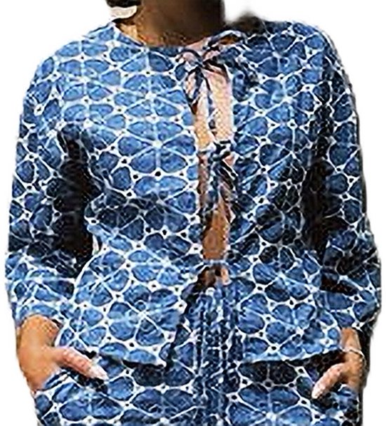 Dilena fashion blouse denim look knotted cotton geborduurd | bol