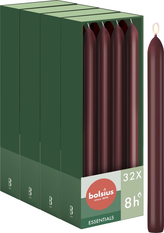 Bolsius - Gladde Dinerkaarsen - 23 cm - 32 stuks - Bordeaux Rood | bol