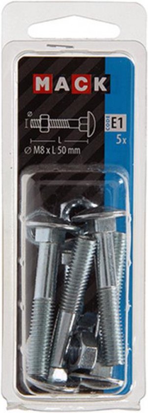 5X SAM Houtbout + moer verzinkt M8x50mm E1 816346 | bol