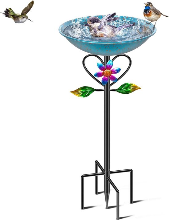 Staand winterbestendig metalen vogelbad - 5 grondpennen - waterbad voor ...