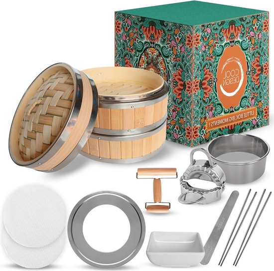 Versterkte bamboestomer set voor stomen van gyoza's en knoedels met ...