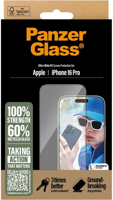 PanzerGlass Screenprotector geschikt voor Apple iPhone 16 Pro Glazen ...