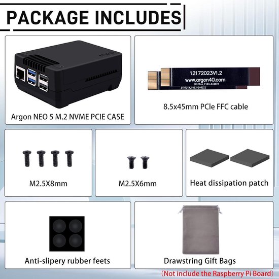 Behuizing voor Raspberry Pi 5 - Argon Neo 5 M.2 NVMe PCIe - aluminium ...