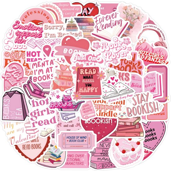 Boekenworm Stickers - 60 stickers met Boeken, Lezen, Hartjes en Engelse ...