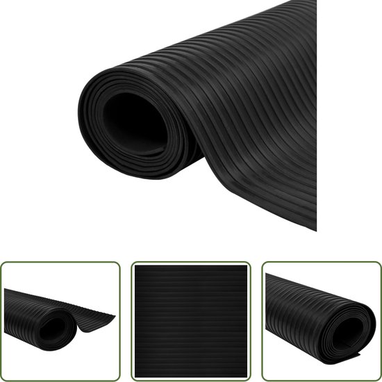 The Living Store Rubberen Mat - Breed Geribbeld - 5 x 1m - 3mm - Zwart ...