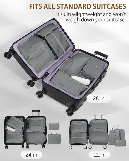 Compression Packing Cubes 10 Set Grey - Suitcase Organizer Bags for ...