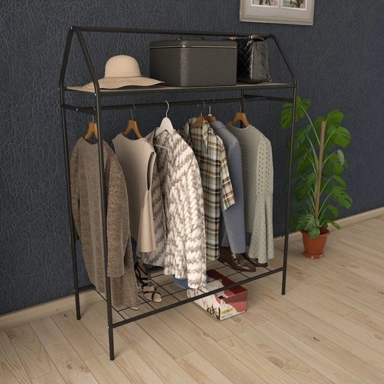 Design Kledingrek - Metaal - 143x40x104 CM - Zwart - Opbergruimte Voor ...