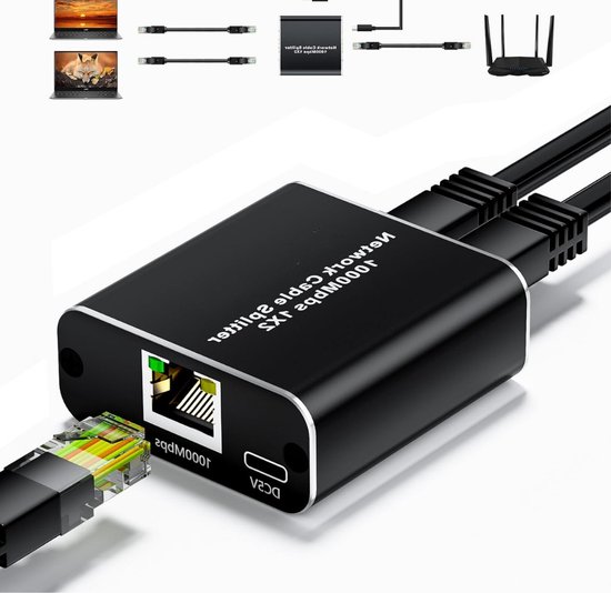 Netwerk Switch - 1 naar 2 - 1000 Mbps - Internet Splitter - Ethernet ...