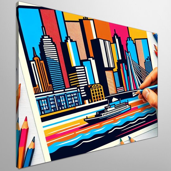 Pop art rotterdam schilderij | Rotterdamse skyline in levendige pop art ...