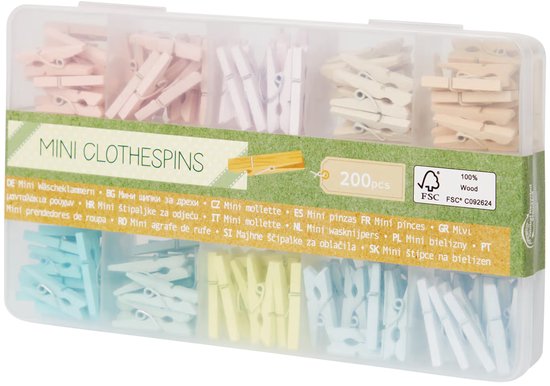 200 Houten Mini Wasknijpers in opbergdoos blauwe kleuren - Mini ...