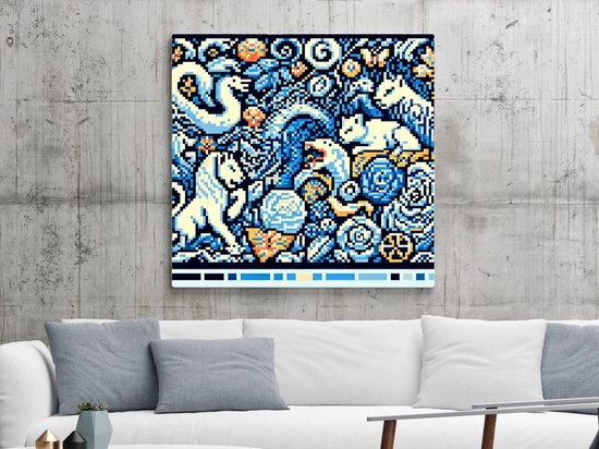 Pixel art relief schilderij | Pixelated verbeelding: een reliëf van ...