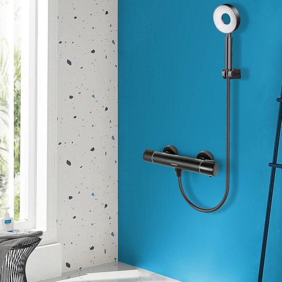 Zwarte Thermostatische Douche Mixer Tap - Ronde Douche Bar Mengkraan ...