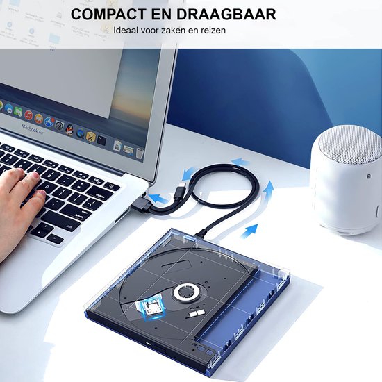 Externe CD DVD Speler Schrijver - USB C Slim Draagbare Optische Schijf ...